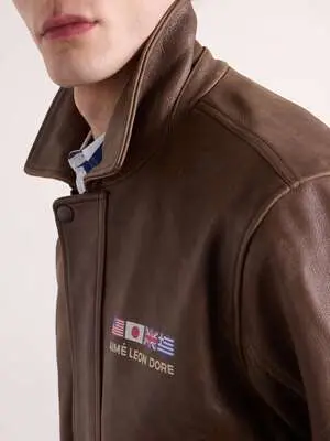 Aimé Leon Dore World's Borough Logo-print Leather Jacket
