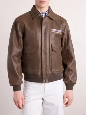 Aimé Leon Dore World's Borough Logo-print Leather Jacket