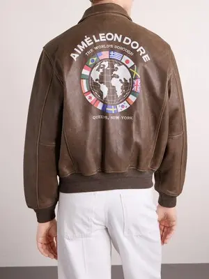 Aimé Leon Dore World's Borough Logo-print Leather Jacket