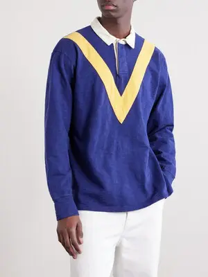 DRAKE'S Chevron Flame Cotton-jersey Rugby Shirt - Blue