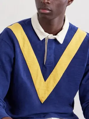 DRAKE'S Chevron Flame Cotton-jersey Rugby Shirt - Blue
