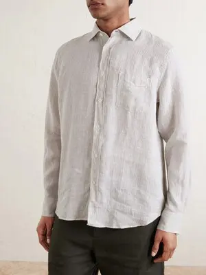 Hartford Paul Striped Linen Shirt - Gray