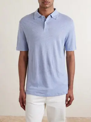 Hartford Knitted Linen Polo Shirt - Blue
