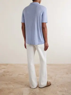 Hartford Knitted Linen Polo Shirt - Blue