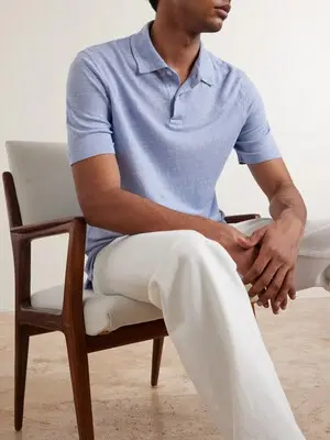 Hartford Knitted Linen Polo Shirt - Blue