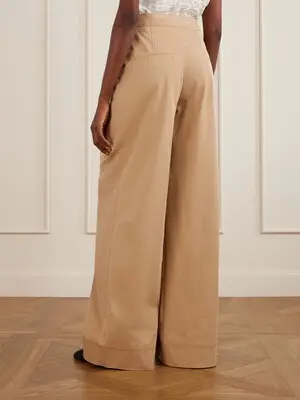 Veronica Beard Pleated Cotton-blend Twill Wide-leg Pants - Green