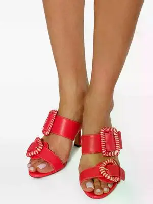 Rodo Buckle-strap Leather Mules - Red