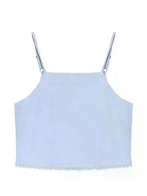 American Vintage Sleeveless Square Neck Top With Lace Trim - Blue