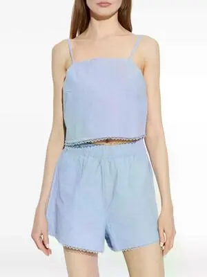 American Vintage Sleeveless Square Neck Top With Lace Trim - Blue
