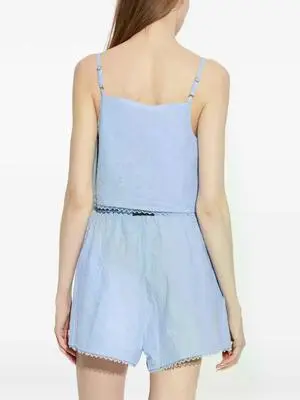 American Vintage Sleeveless Square Neck Top With Lace Trim - Blue
