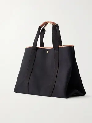 Rue De Verneuil Traversée Large Leather-trimmed Herringbone Canvas Tote