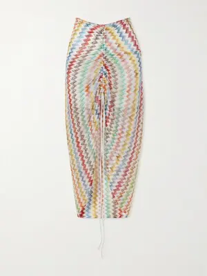 Missoni Gathered Striped Crochet-knit Midi Skirt - Blue