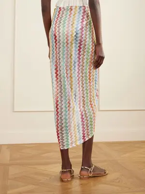 Missoni Gathered Striped Crochet-knit Midi Skirt - Blue