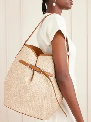LIFFNER Buckled Raffia Bucket Bag - Neutrals