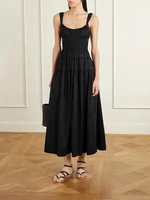 DÔEN Clover Smocked Organic Cotton-poplin Midi Dress - Black