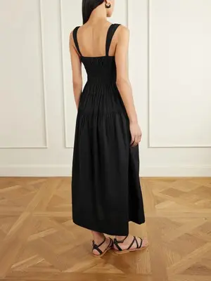 DÔEN Clover Smocked Organic Cotton-poplin Midi Dress - Black