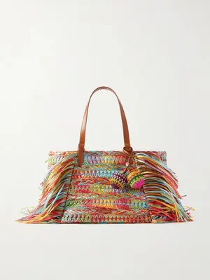 AQUAZZURA Trancoso Fringed Raffia Tote - Multi