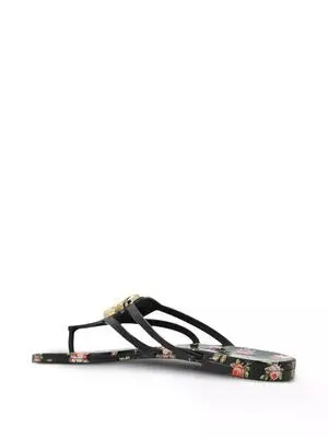 Dolce & Gabbana Floral Print Slides With Logo Plaque - Black