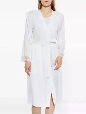 Hanro Lace-trim Belted Robe - White
