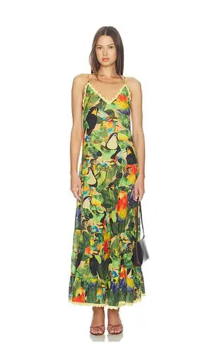 Farm Rio Bird Leaves Long Dress - Sand