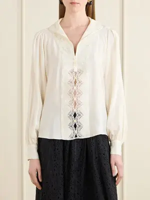 Maison Mayle Lula Lace-trimmed Silk Blouse
