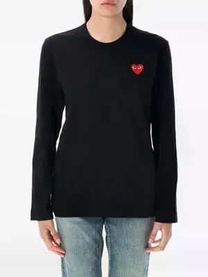 Play Comme Des Garcon Heart-embroidery Long-sleeved T-shirt - Black