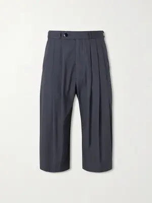 MONITALY Wide-leg Pleated Cotton Shorts