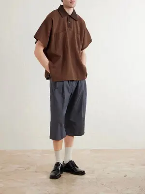 MONITALY Wide-leg Pleated Cotton Shorts