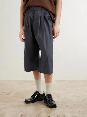 MONITALY Wide-leg Pleated Cotton Shorts