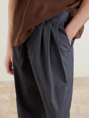MONITALY Wide-leg Pleated Cotton Shorts