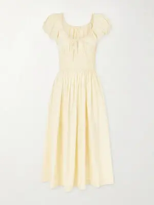 DÔEN Quinn Smocked Organic Cotton-poplin Midi Dress - Yellow
