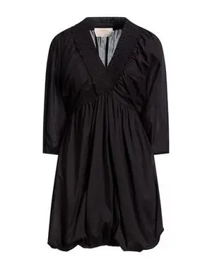 KAOS Cotton Gathered V-neck 3/4 Sleeve Mini Dress - Black