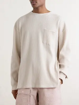 FRIZMWORKS Oversized Waffle-knit Cotton-blend T-shirt - Neutrals