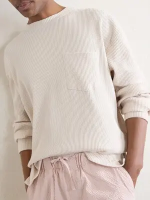 FRIZMWORKS Oversized Waffle-knit Cotton-blend T-shirt - Neutrals