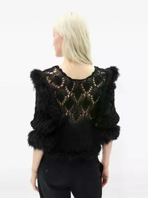 ANN DEMEULEMEESTER Feather-trimmed Scallop-neck Sweater