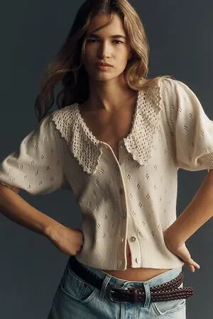 Rails Short-sleeve Pointelle Cardigan - Ivory