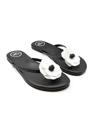SOLEI SEA Valenta Flip-flop Sandals With Floral Embellishment - Black & White Pattern