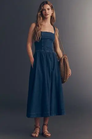 REFORMATION Janu Organic Cotton Denim Midi Dress - Morant