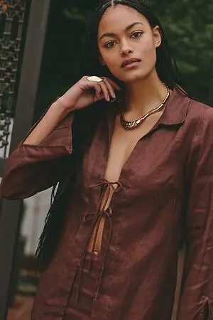 L*Space Linen Tie Shirt - Brown