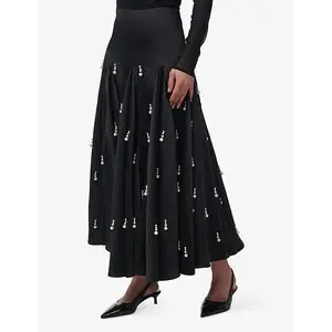 LEEM Pearl-embellished Woven Maxi Skirt
