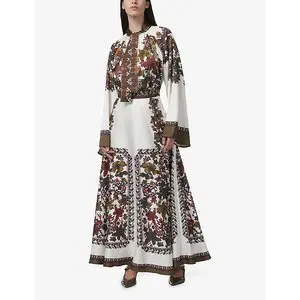 LEEM Tie-neck Floral-print Woven Blouse