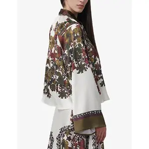 LEEM Tie-neck Floral-print Woven Blouse