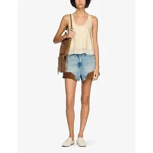 Sandro Sleeveless Lace-trim Satin Top - Light Yellow