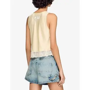 Sandro Sleeveless Lace-trim Satin Top - Light Yellow