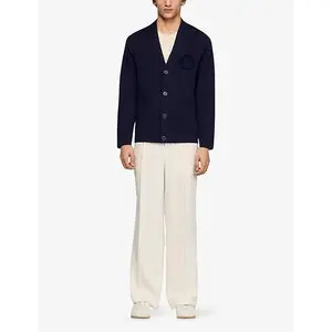 Sandro Crochet-flower V-neck Knitted Cardigan - Navy Blue