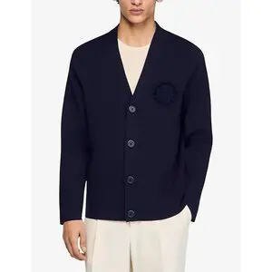 Sandro Crochet-flower V-neck Knitted Cardigan - Navy Blue