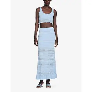 Sandro Scoop-neck Cropped Knitted Top - Sky Blue