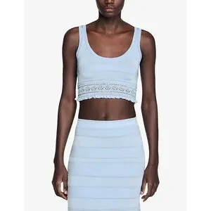 Sandro Scoop-neck Cropped Knitted Top - Sky Blue