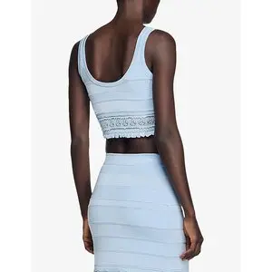 Sandro Scoop-neck Cropped Knitted Top - Sky Blue