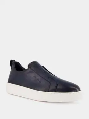 Santoni Calf Leather Slip-on Sneakers - Blue
